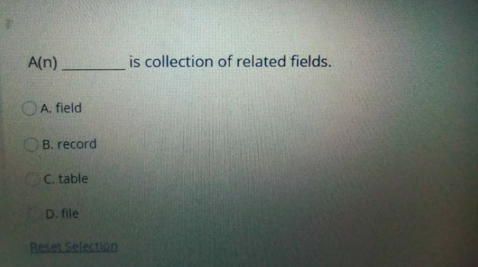Solved A(n) is collection of related fields. A. field B. | Chegg.com
