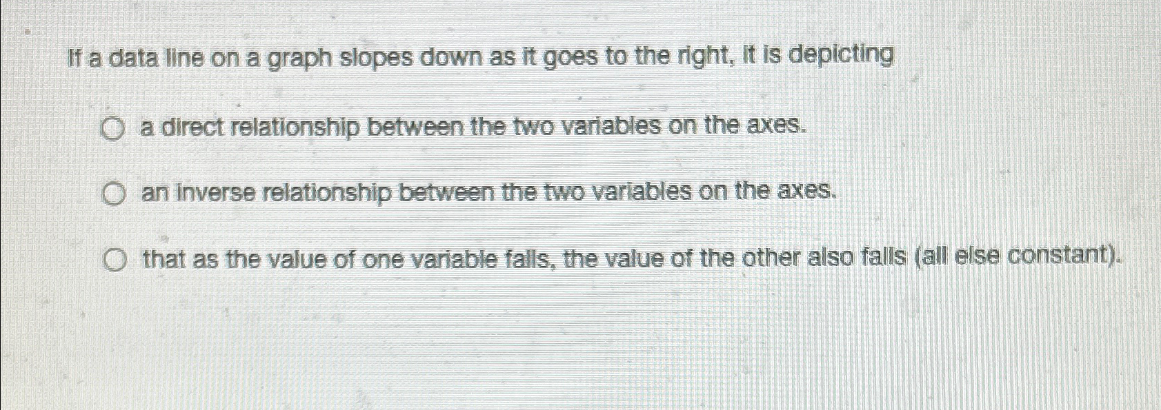 Solved If a data line on a graph slopes down as it goes to | Chegg.com
