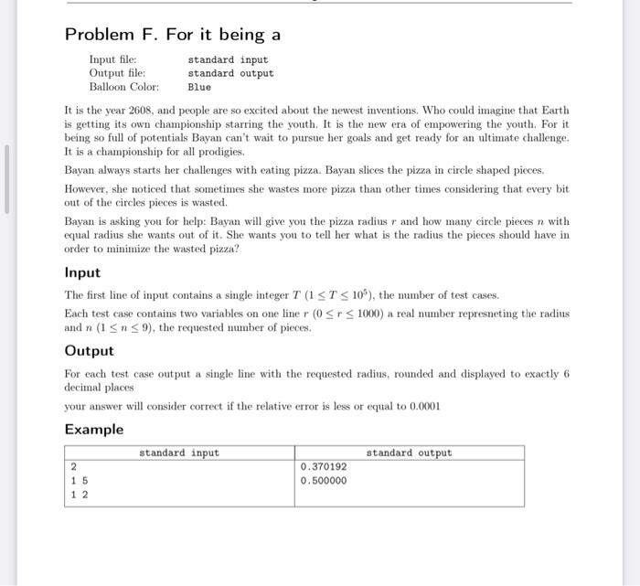 Problem F. For it being a It is the year 2608, and | Chegg.com