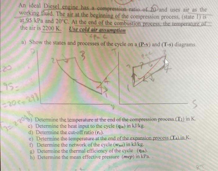 Solved An ideal Diesel engine has a compression ratio of 20 | Chegg.com