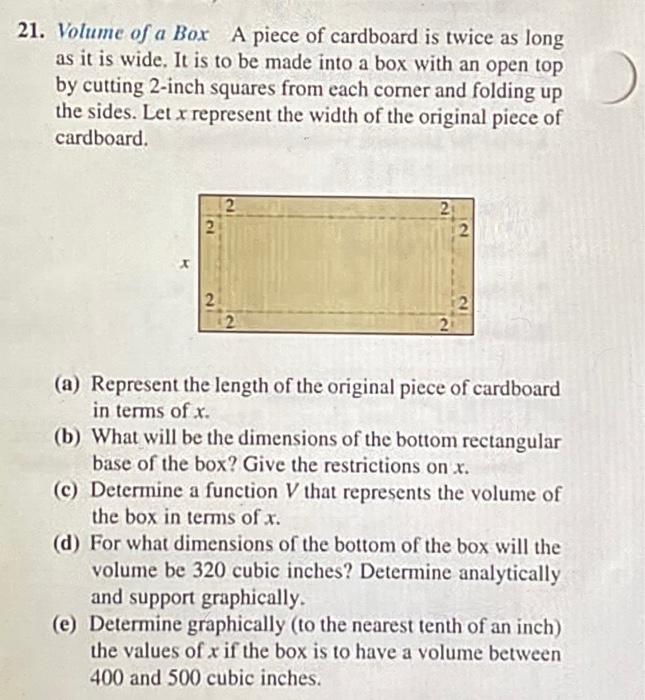 Solved 21. Volume of a Box A piece of cardboard is twice as | Chegg.com