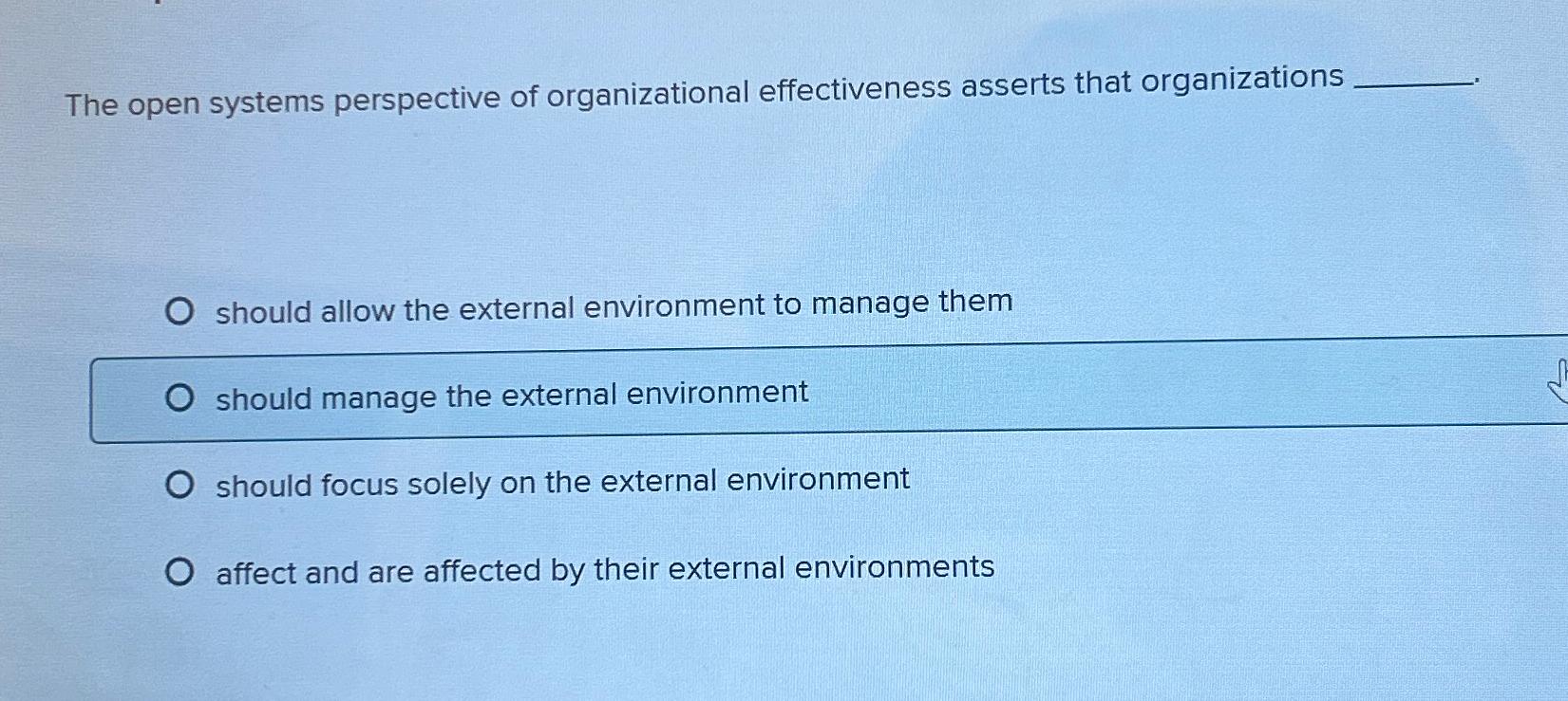 Solved The open systems perspective of organizational | Chegg.com