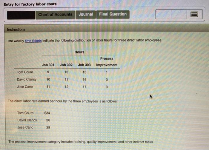 Solved Entry for factory labor costs Chart of Accounts | Chegg.com