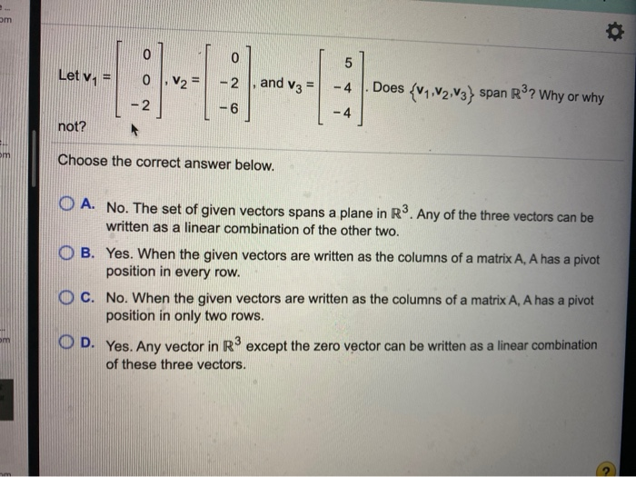 Solved om 0 5 Let V1 = V2 = - 2 and V3 = - 4 Does {V1, | Chegg.com