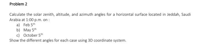 Solved Calculate the solar zenith, altitude, and azimuth | Chegg.com