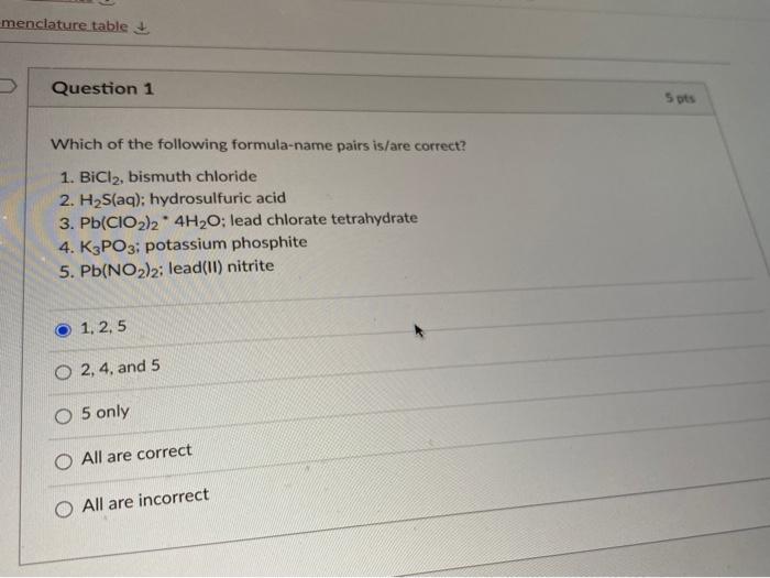 Solved menclature table Question 1 5 pts Which of the | Chegg.com