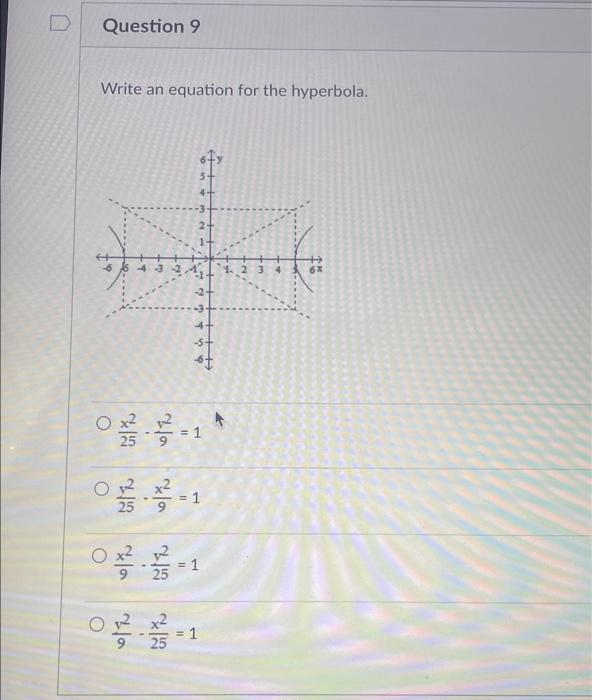 Solved Write an equation for the hyperbola. 25x2−9y2=1 | Chegg.com