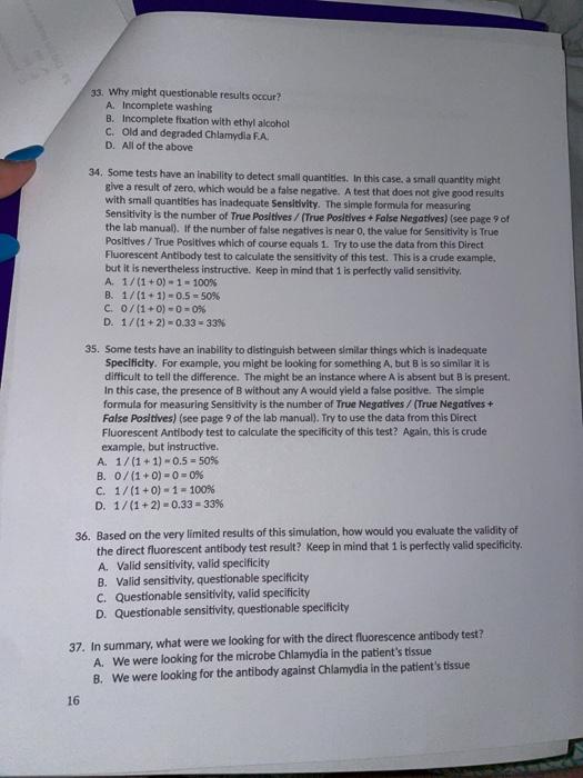 33. Why might questionable results occur? A. | Chegg.com