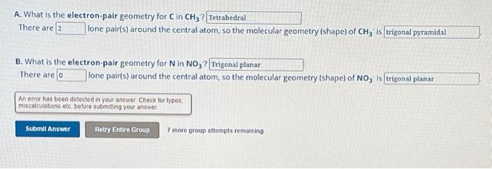 Solved A. What is the electron-pair geometry for C in CH3 ? | Chegg.com