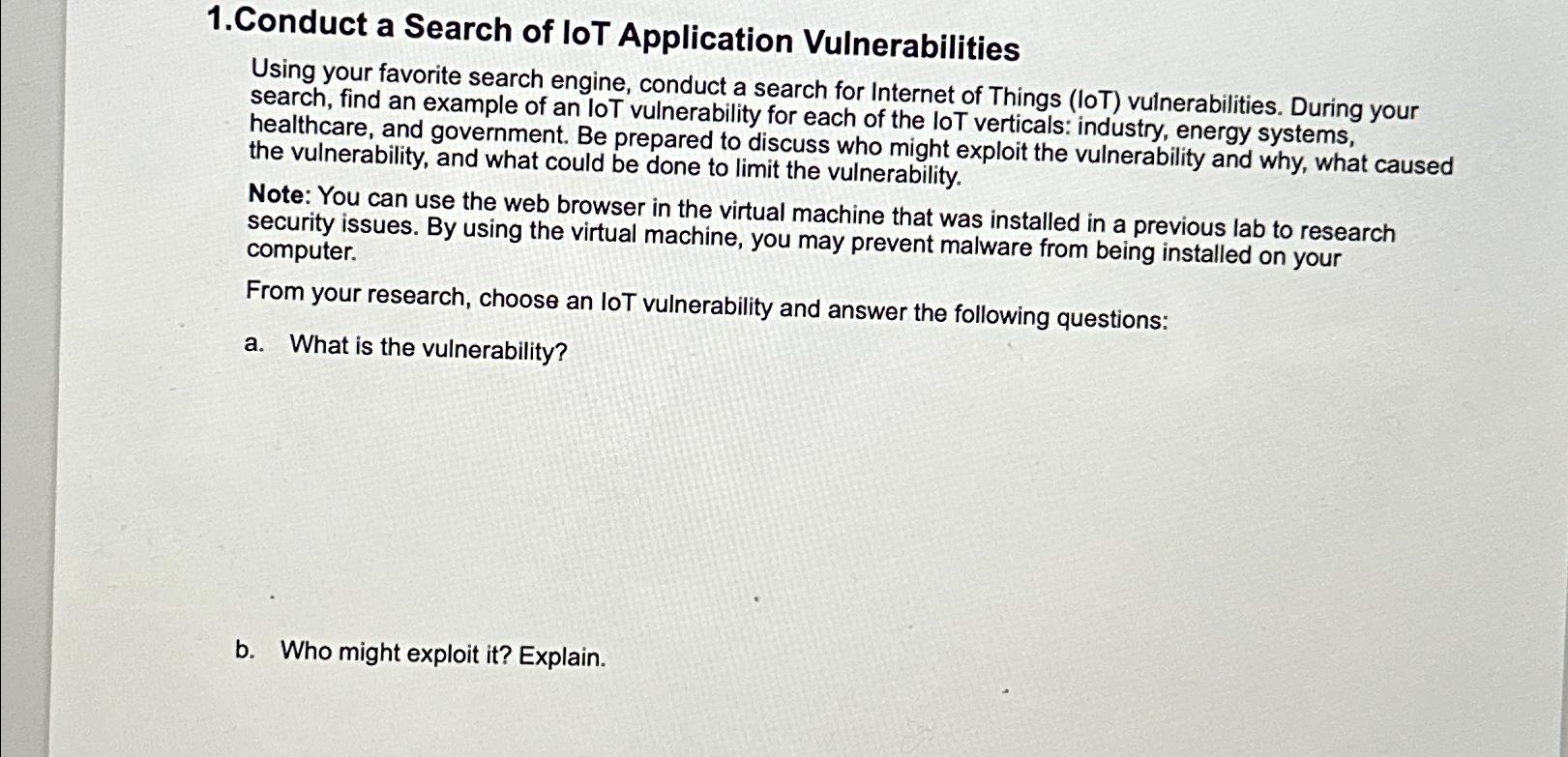 Solved 1.Conduct a Search of IoT Application | Chegg.com