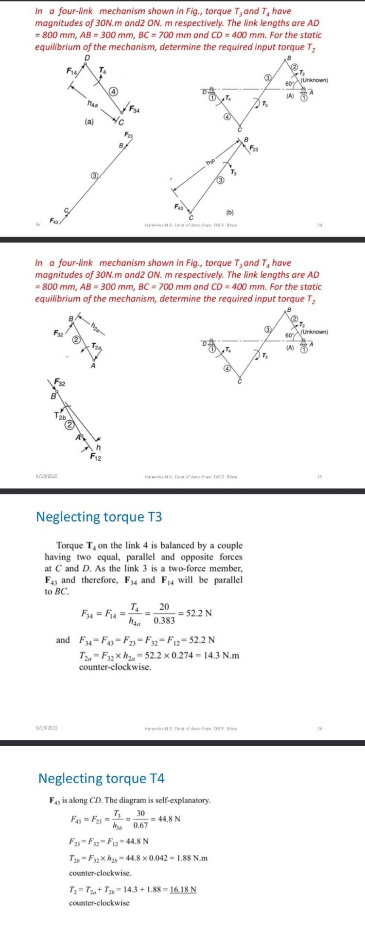 Solved In a four-link mechanism shown in Fig., torque T3 and | Chegg.com