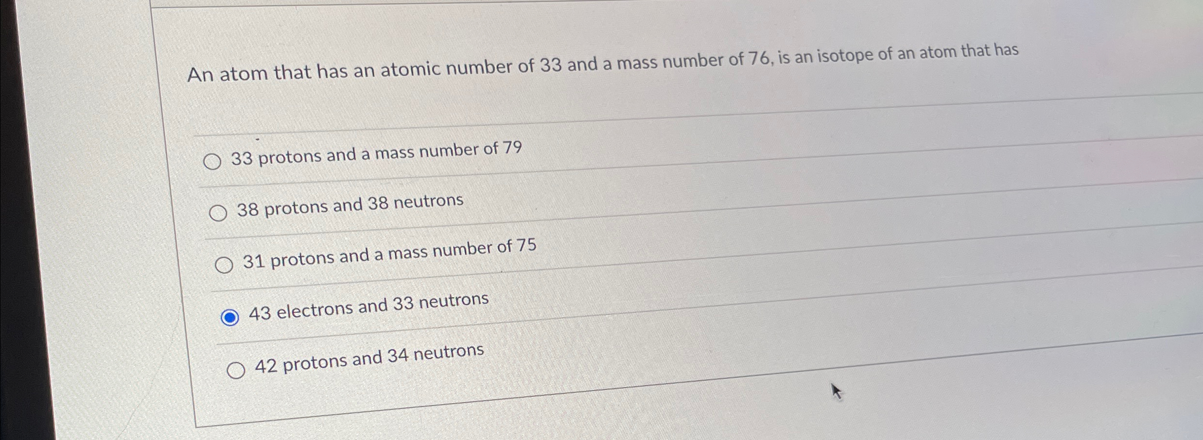 Solved An atom that has an atomic number of 33 ﻿and a mass | Chegg.com