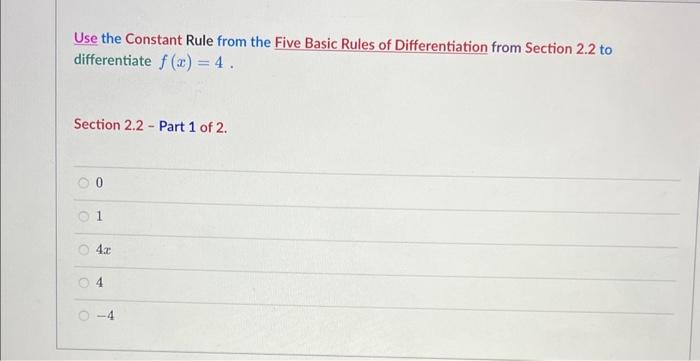 Solved Use the Constant Rule from the Five Basic Rules of | Chegg.com
