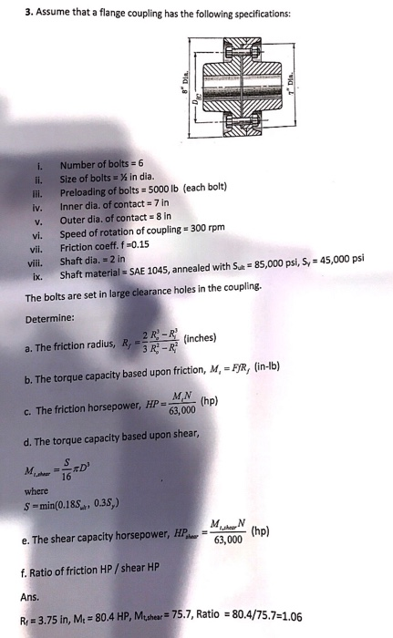 Solved 3. Assume that a flange coupling has the following | Chegg.com