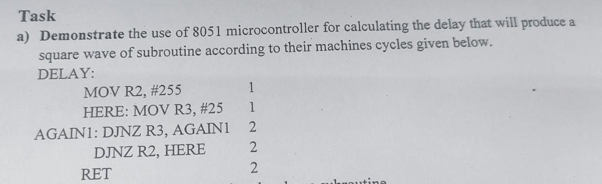 Solved Task a) Demonstrate the use of 8051 microcontroller | Chegg.com
