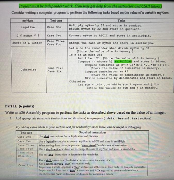 Solved Project must be independent work. (You may get help | Chegg.com