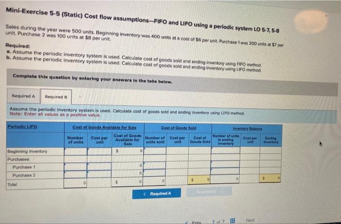 Solved Mini-Exercise 5-5 (Static) Cost flow assumptions-FIFO | Chegg.com
