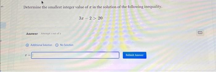 Solved Determine the smallest integer value of x in the | Chegg.com