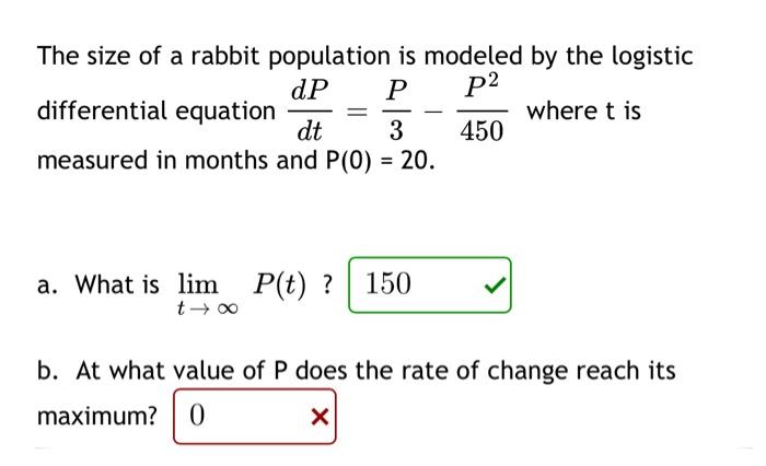 Solved The size of a rabbit population is modeled by the | Chegg.com