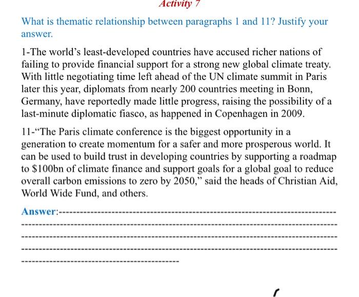 Solved Activity 7 What is thematic relationship between | Chegg.com