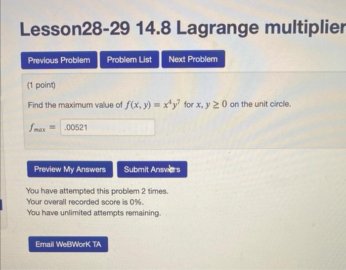 Solved Lesson28-29 14.8 Lagrange multipliers: Probl Previous | Chegg.com