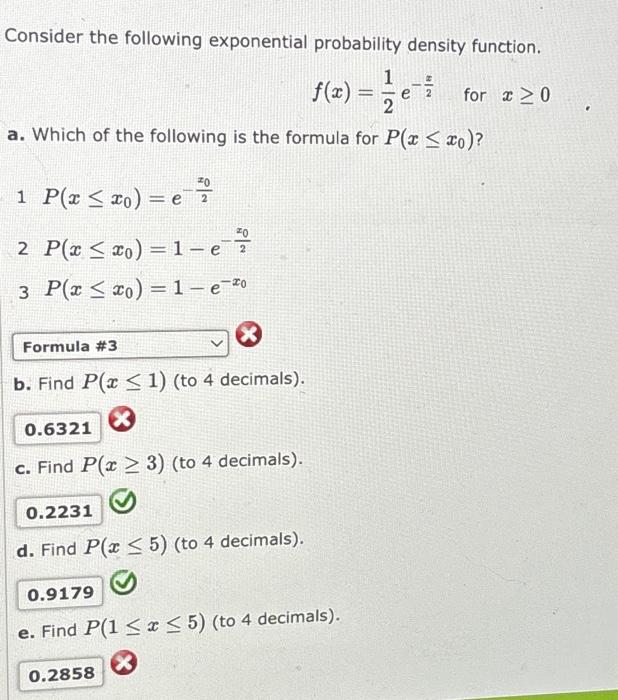 Solved Consider the following exponential probability | Chegg.com