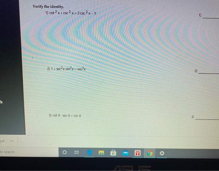 Solved Verify the identity 1) cot 2x + csc2x = 2 csc 2x-1 2) | Chegg.com