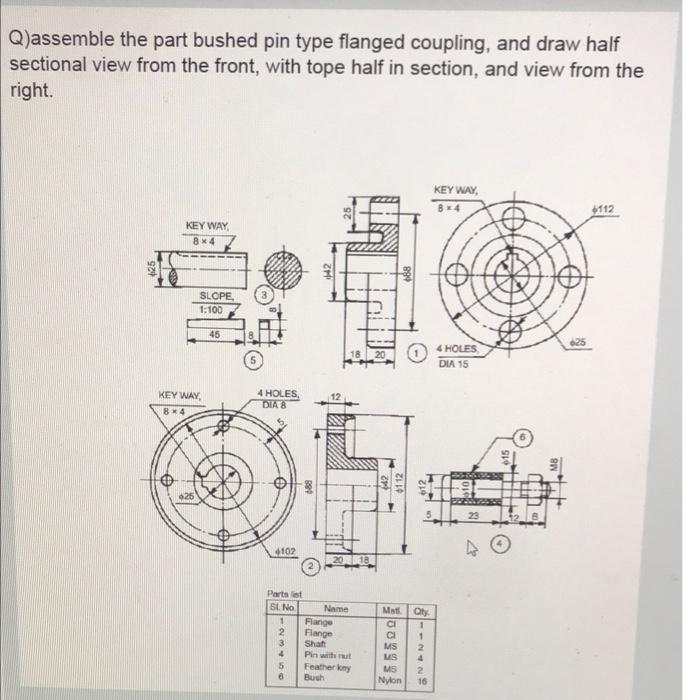 Solved Q)assemble the part bushed pin type flanged coupling, | Chegg.com