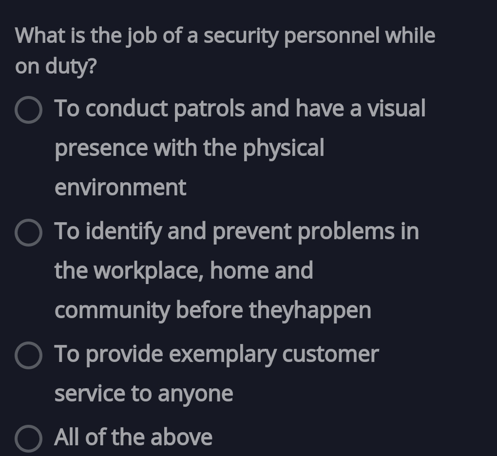 Solved What is the job of a security personnel while on | Chegg.com