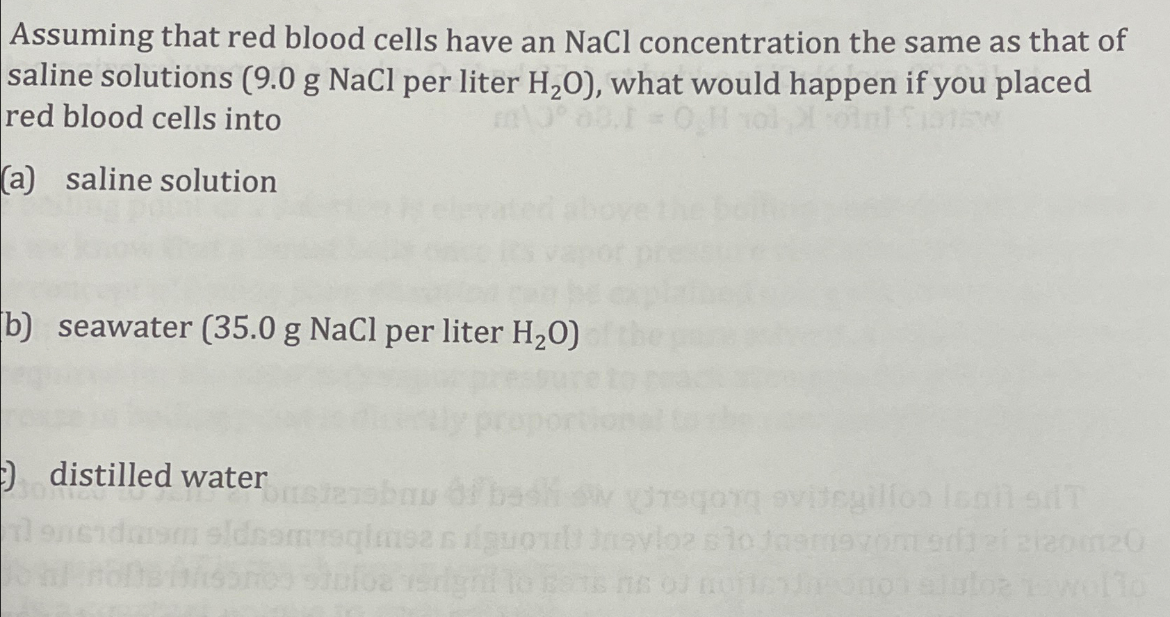 Solved Assuming that red blood cells have an NaCl | Chegg.com
