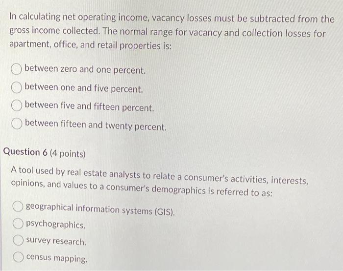Solved In calculating net operating income, vacancy losses | Chegg.com