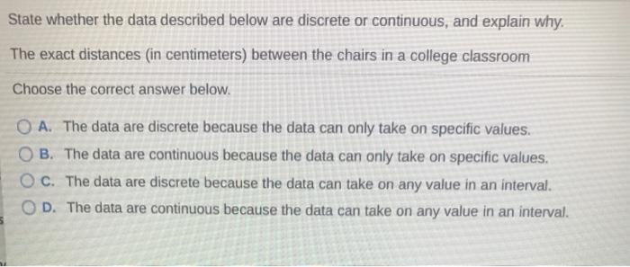 Solved State whether the data described below are discrete | Chegg.com