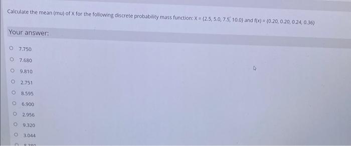 Solved Calculate the mean (mu) of x for the following | Chegg.com