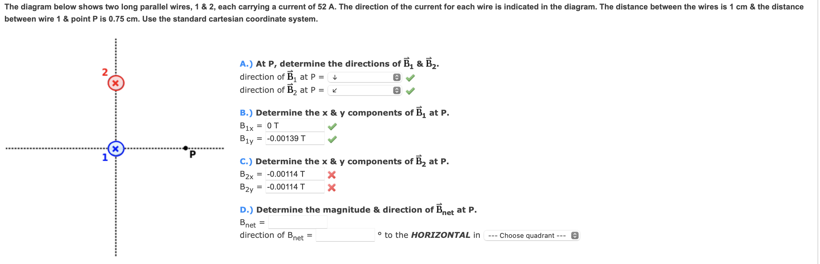 Solved between wire 1& point P ﻿is 0.75cm. ﻿Use the standard | Chegg.com