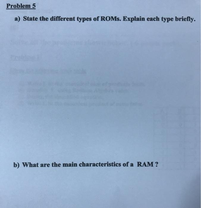 Solved Problem 5 a) State the different types of ROMs. | Chegg.com
