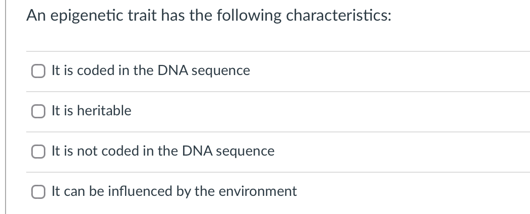 Solved An epigenetic trait has the following | Chegg.com