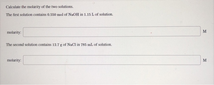 Solved Calculate the molarity of the two solutions. The | Chegg.com