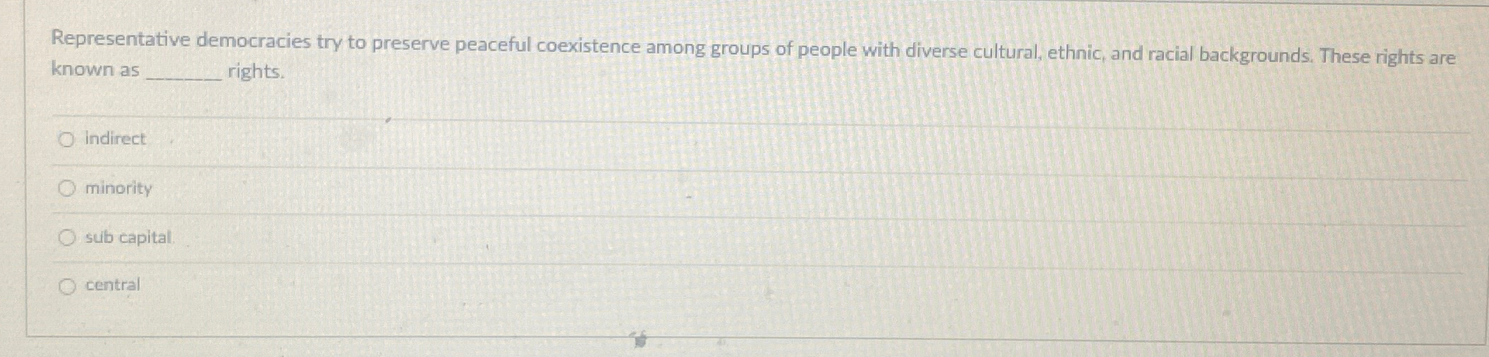 Solved Representative democracies try to preserve peaceful | Chegg.com