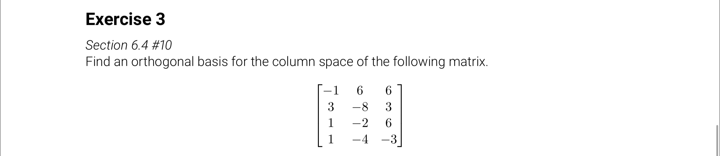 Solved Exercise 3Section 6.4 ﻿#10Find an orthogonal basis | Chegg.com