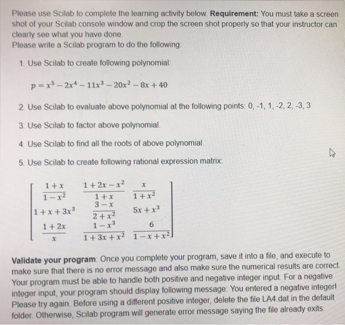Solved Please Use Scilab To Complete The Learning Activity 
