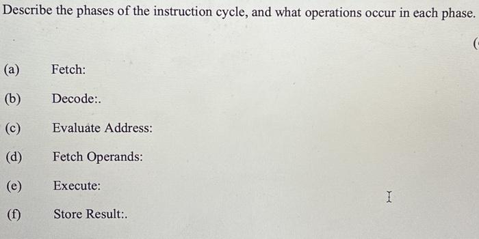 Solved Describe the phases of the instruction cycle, and | Chegg.com