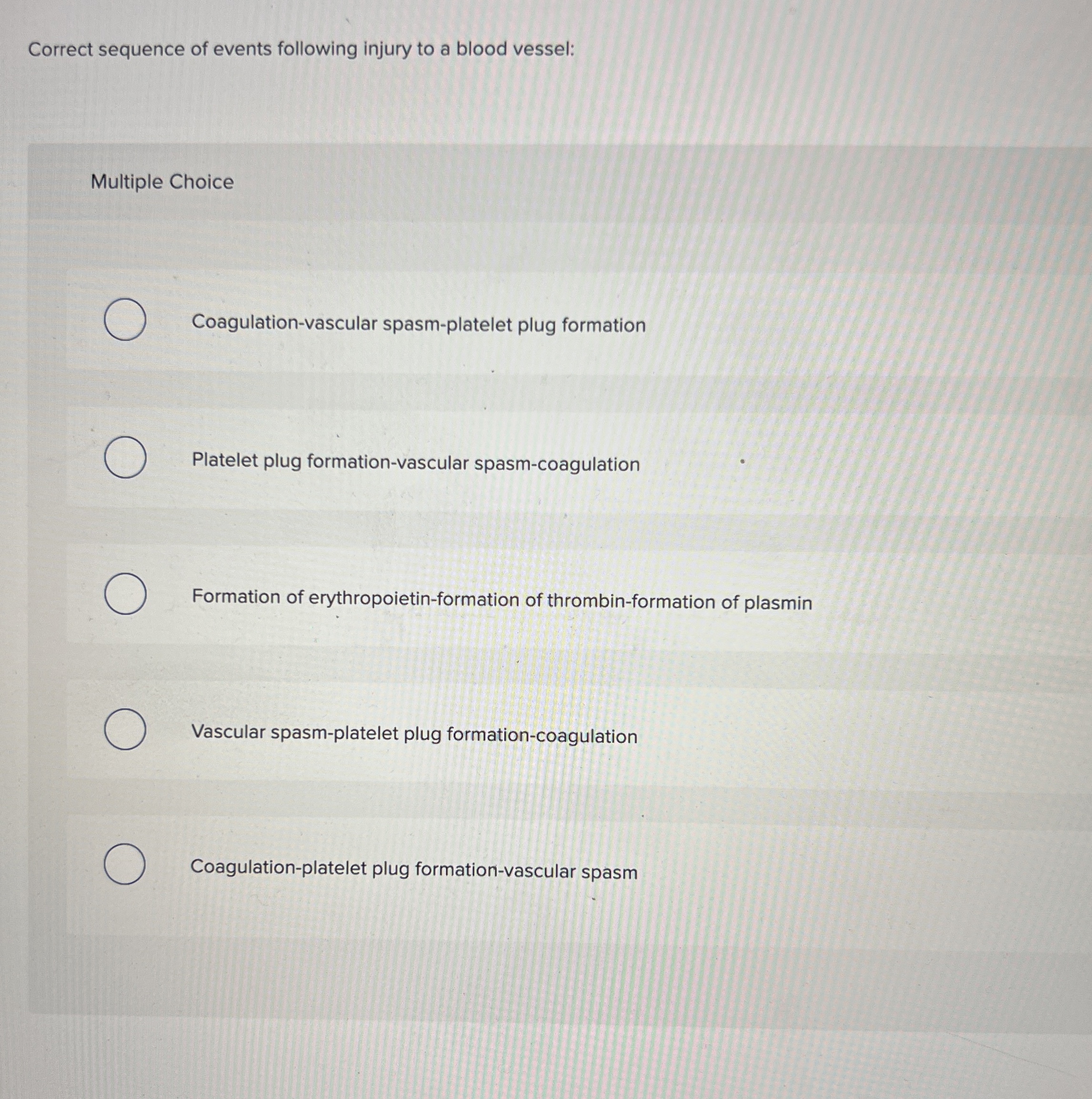 Solved Correct sequence of events following injury to a | Chegg.com