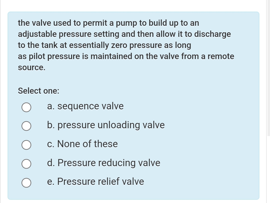 Solved the valve used to permit a pump to build up to an | Chegg.com