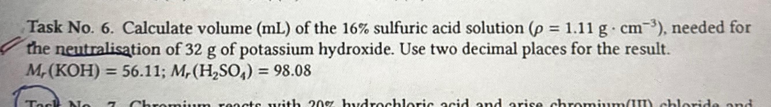 Solved Task No. 6. ﻿Calculate volume (mL) ﻿of the 16% | Chegg.com