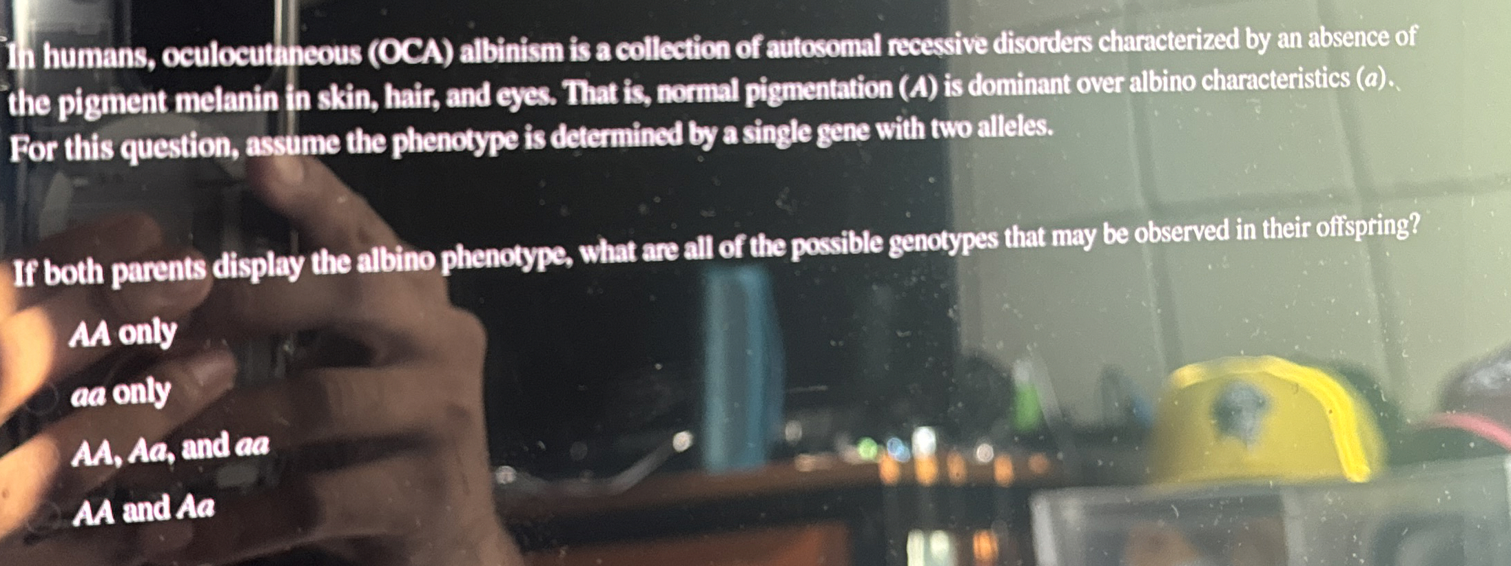 Solved In humans, oculocuthneous (OCA) ﻿allbinism is a | Chegg.com