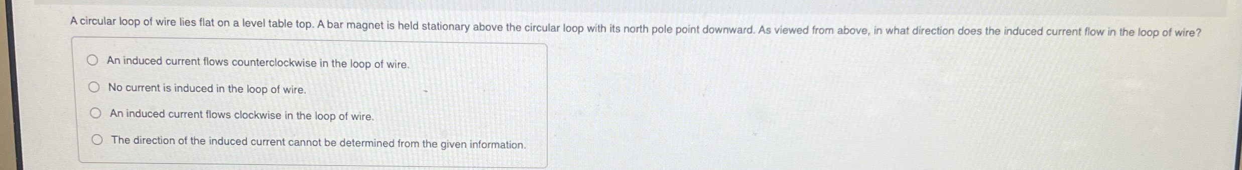 Solved An induced current flows counterclockwise in the loop | Chegg.com