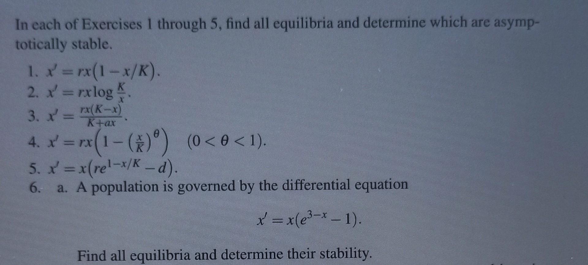 Solved In each of Exercises 1 through 5, find all equilibria | Chegg.com