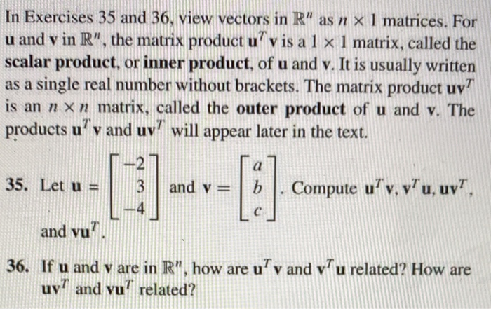 Solved In Exercises 35 and 36, view vectors in R" as n x1 | Chegg.com