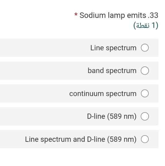 Solved * Sodium lamp emits.33 1) (1 نقطة) Line spectrum band | Chegg.com