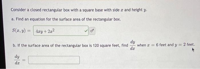 Solved Consider a closed rectangular box with a square base | Chegg.com